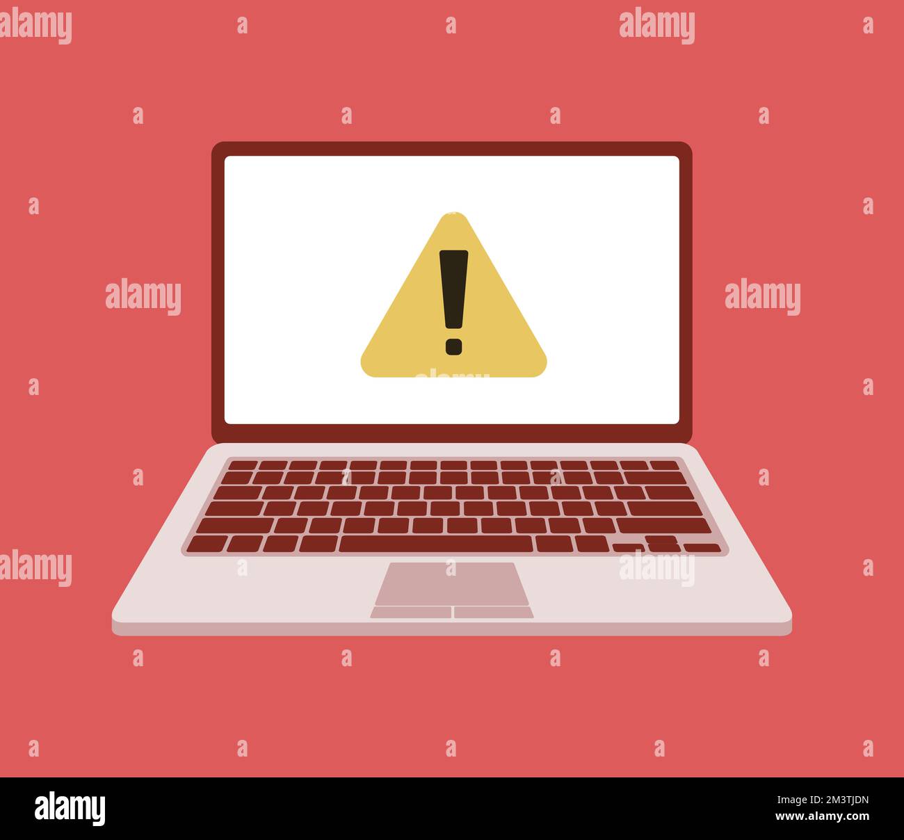 Vector illustration of Laptop system error warning. Virus attention. Hacker attack and web ...