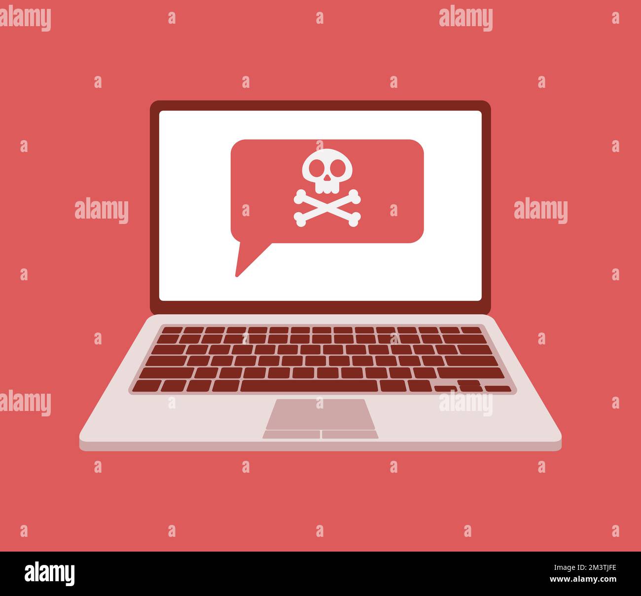 Vector illustration of Laptop system error warning. Virus attention ...