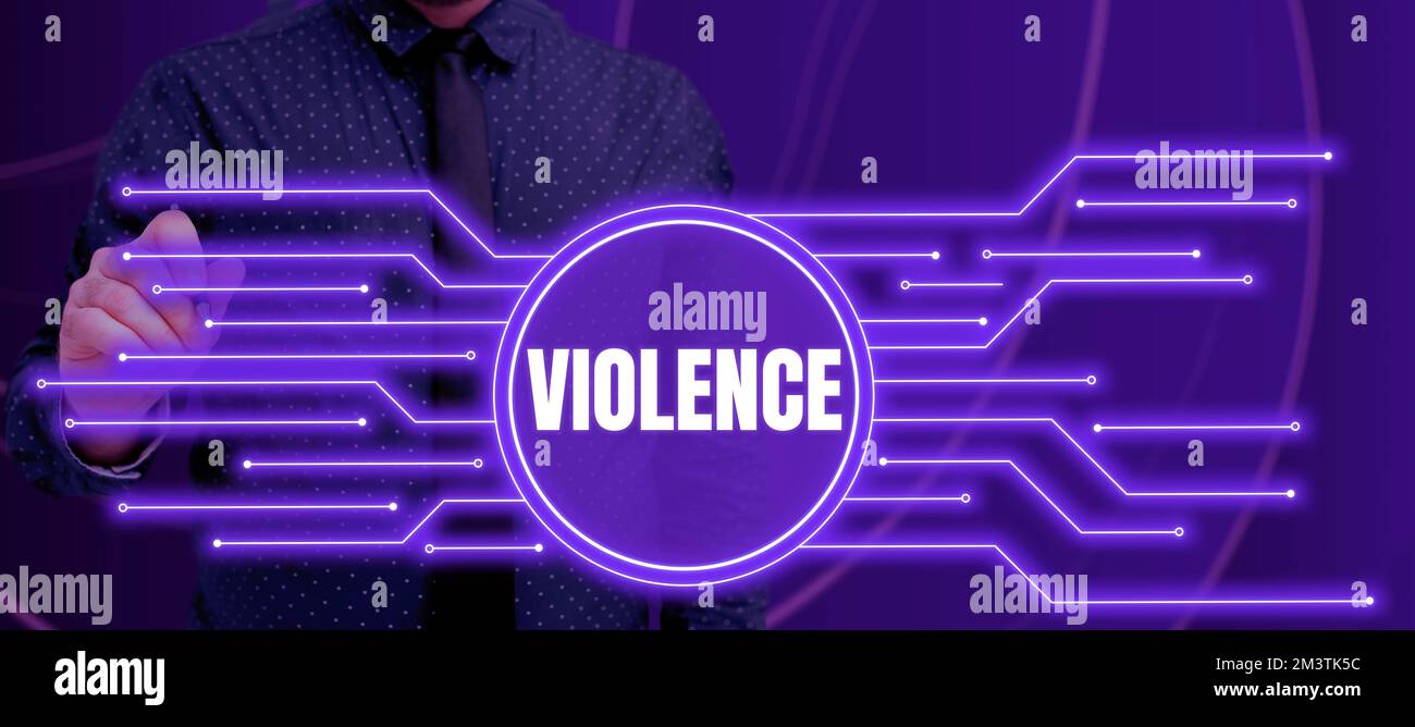 Conceptual display Violence. Word Written on the use of physical force ...