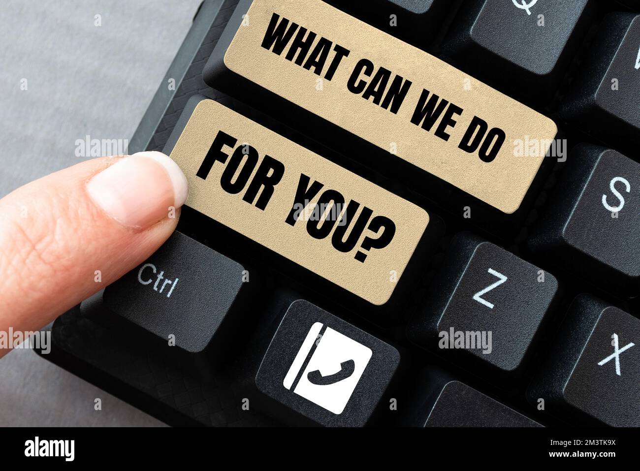 Text caption presenting What Can We Do For You. Business showcase ...