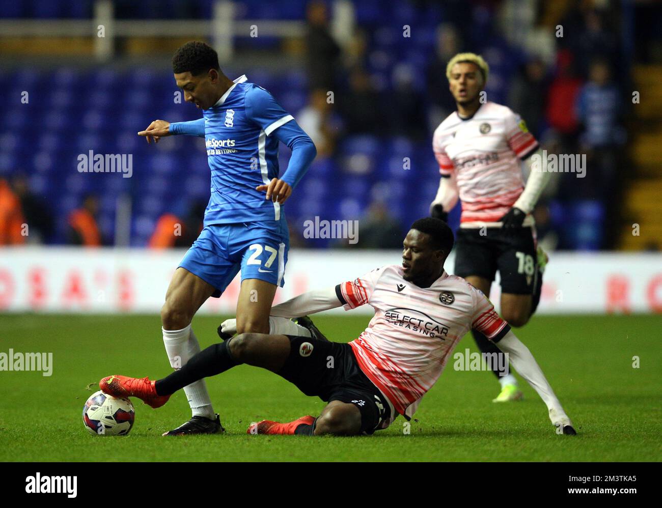 Birmingham City's Jobe Bellingham is tackled by Reading's Mamadou Loum ...