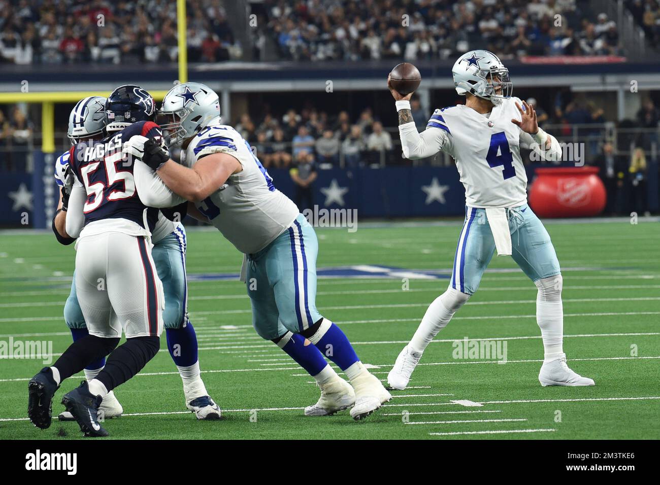 Arlington, Texas, USA. 11th Dec, 2022. Dallas Cowboys quarterback DAK PRESCOTT (4) throws a pass ...