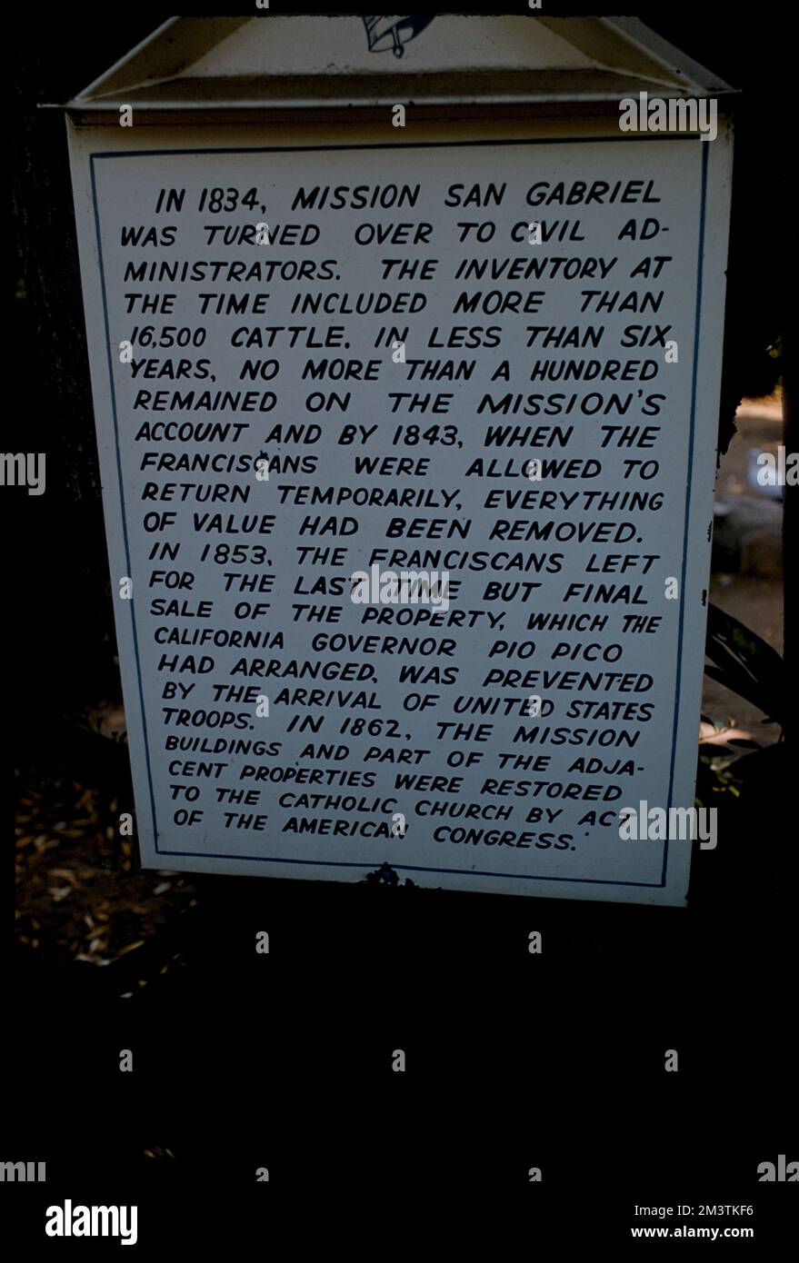 Sign at Mission San Gabriel Arcangel , Mission churches, Signs Notices ...