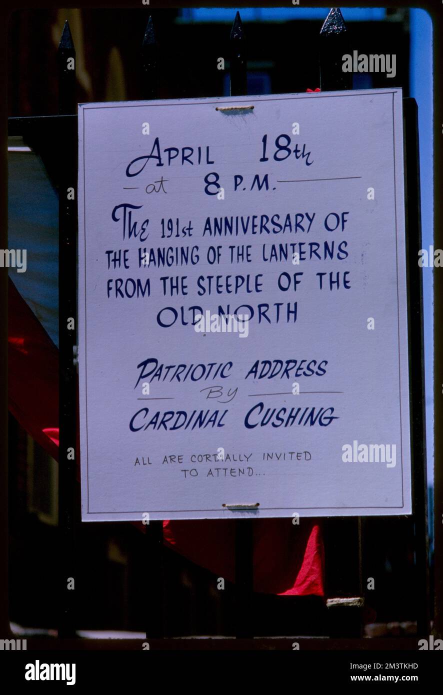 Sign publicizing address by Cardinal Cushing on 191st anniversary of ...