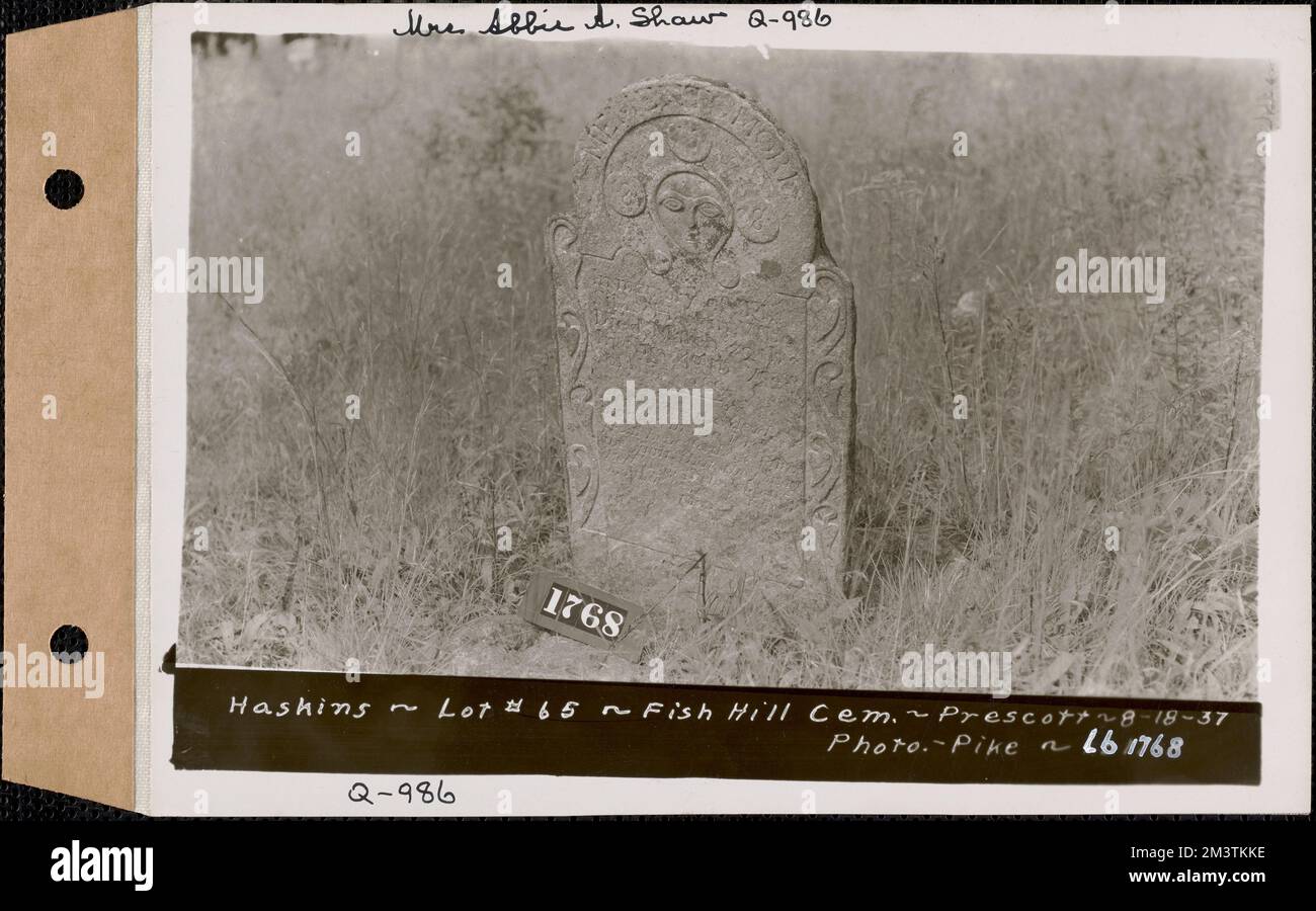 Silas Haskins, Fish Hill Cemetery, lot 65, Prescott, Mass., Aug. 18 ...
