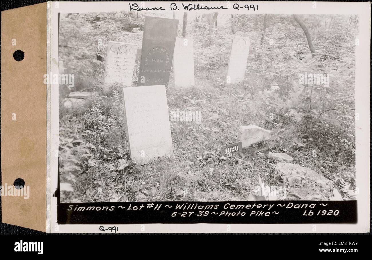 Simmons, Williams Cemetery, lot 11, Dana, Mass., June 27, 1939 : Duane ...