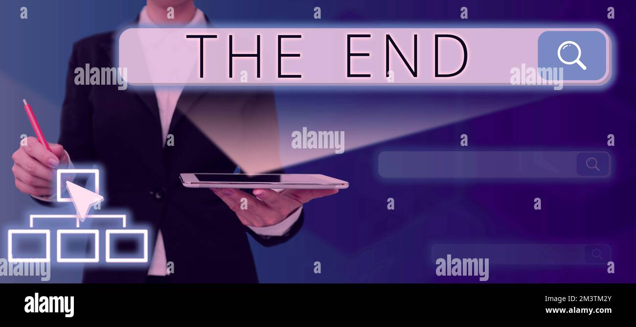 Text caption presenting The End. Internet Concept Final part of play ...