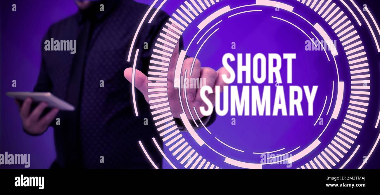 Text sign showing Short Summary. Word for Brief statement of main ...