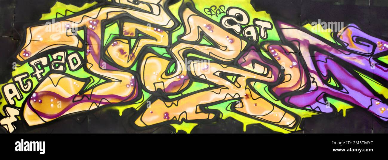 Colorful background of graffiti painting artwork with bright aerosol ...