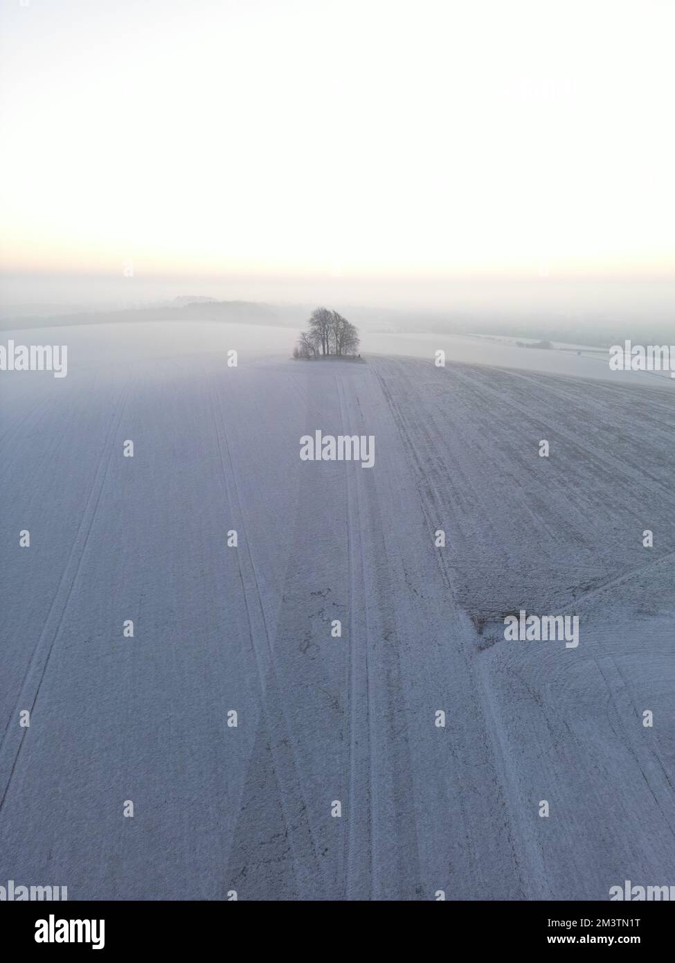 Wittenham Clumps Autumn snow aerial photography. Winter landscape ...