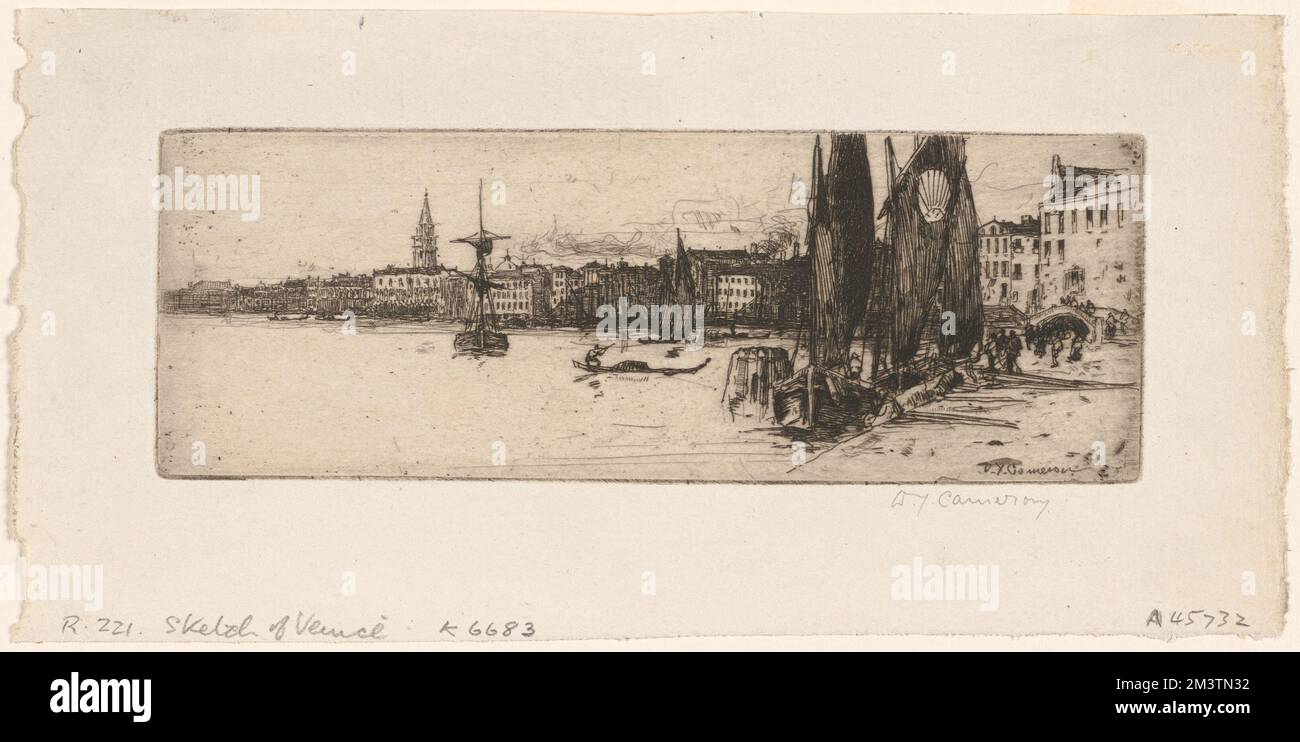 Sketch of Venice , Boats, Bodies of water, City & towns. Sir David ...