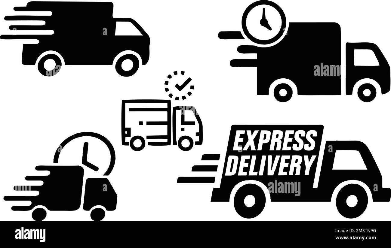 A vector set of express delivery trucks on a white background Stock ...
