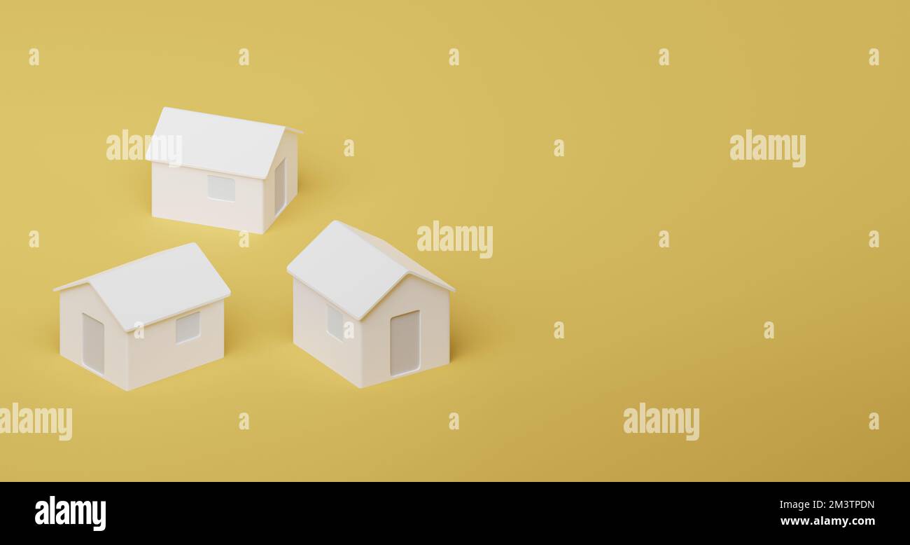 Toy homes in isolated background, 3d illustration. Housing concepts ...
