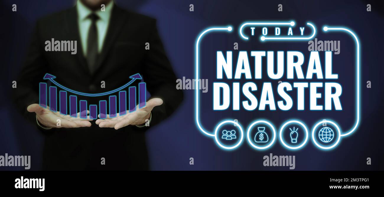 Sign displaying Natural Disaster. Business overview occurring in the ...