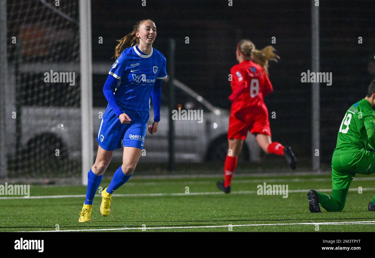 Lisa Petry (9) of Genk pictured celebrating after scoring a goal during ...