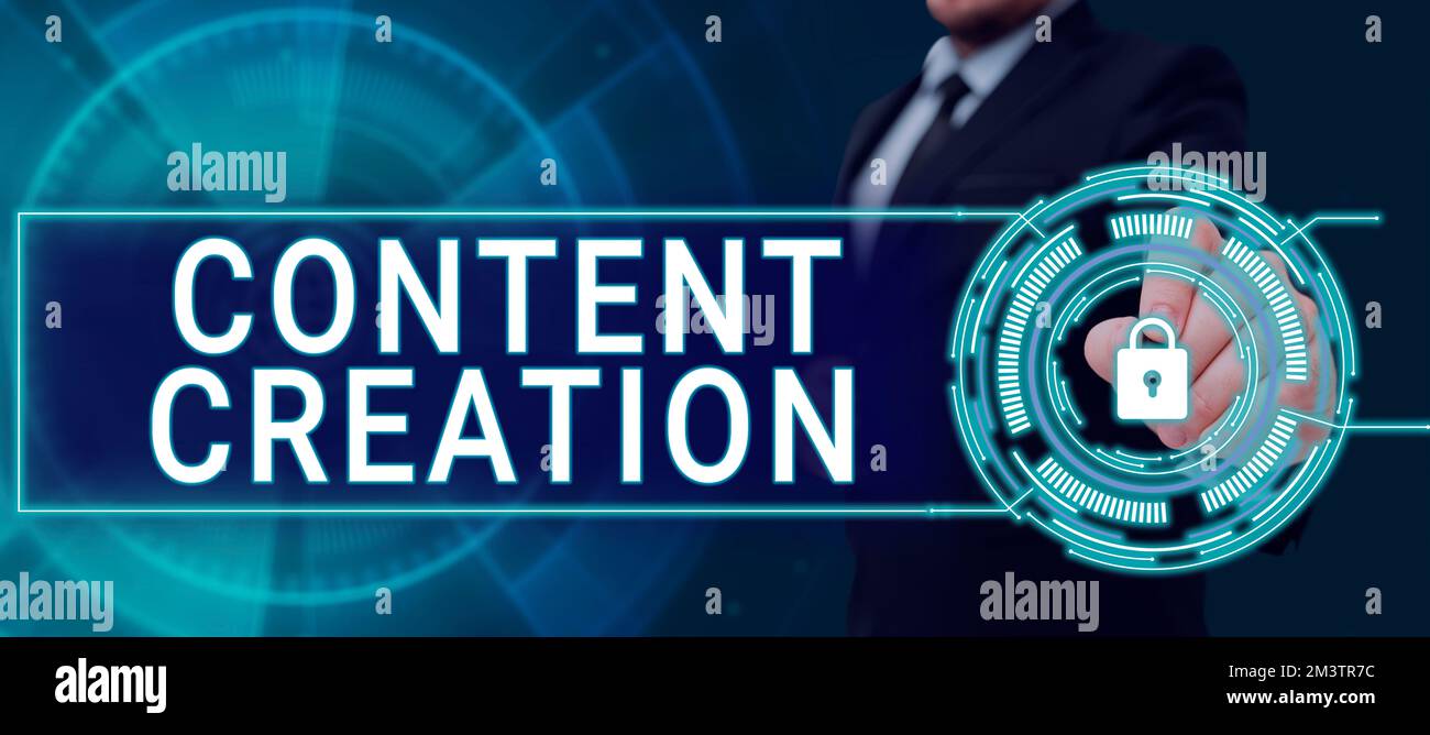Text showing inspiration Content Creation. Word for contribution of ...