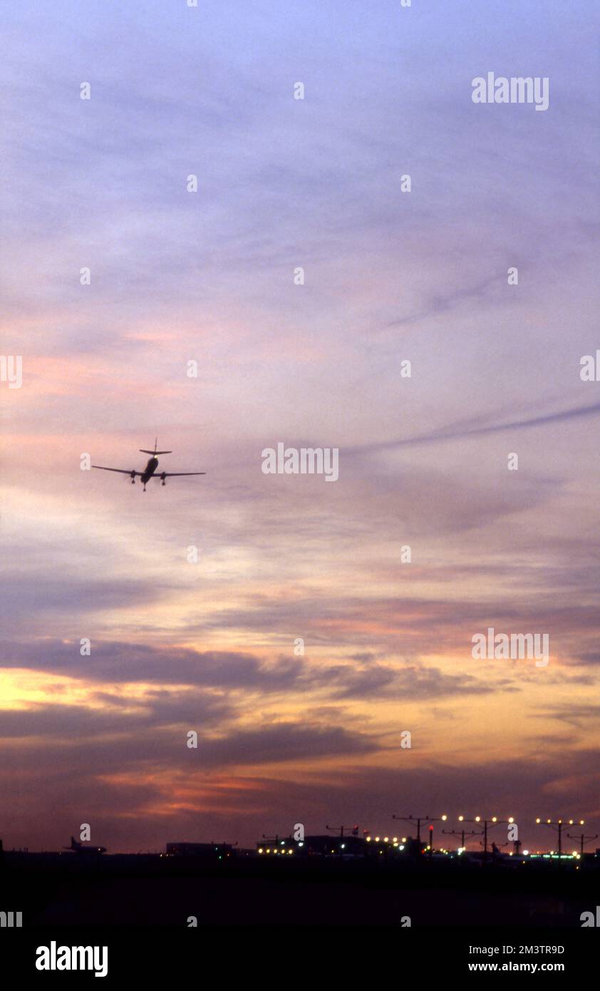 Plane landing at LAX at sunset in Los Angeles, CA Stock Photo - Alamy