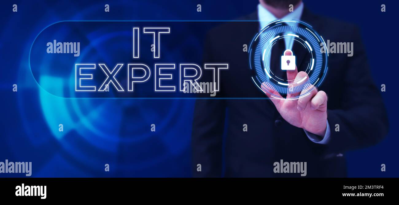 Hand writing sign It Expert. Conceptual photo person with a high level ...