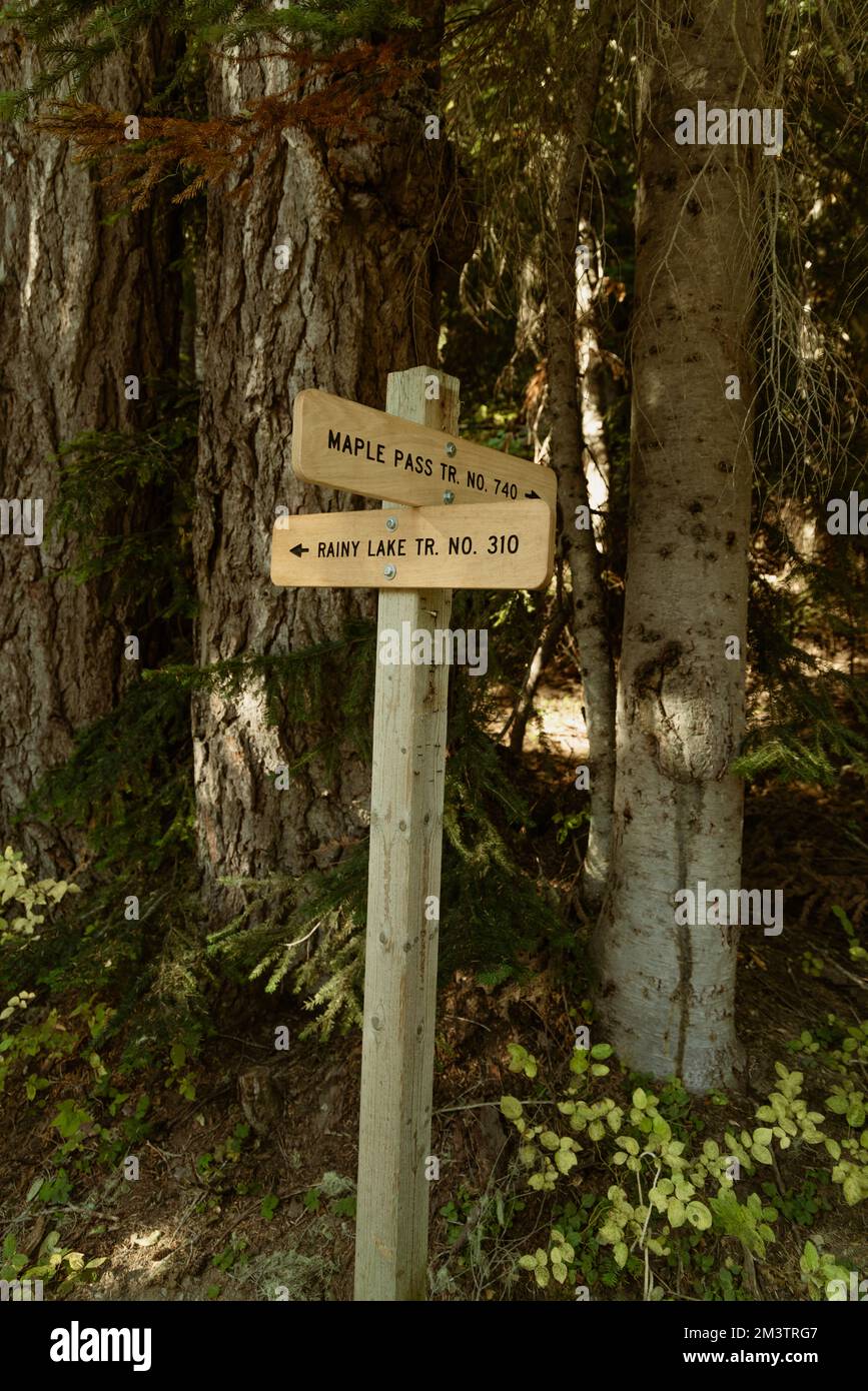 Vertical photo of sign post marker for Maple Pass Trail number 740 and ...