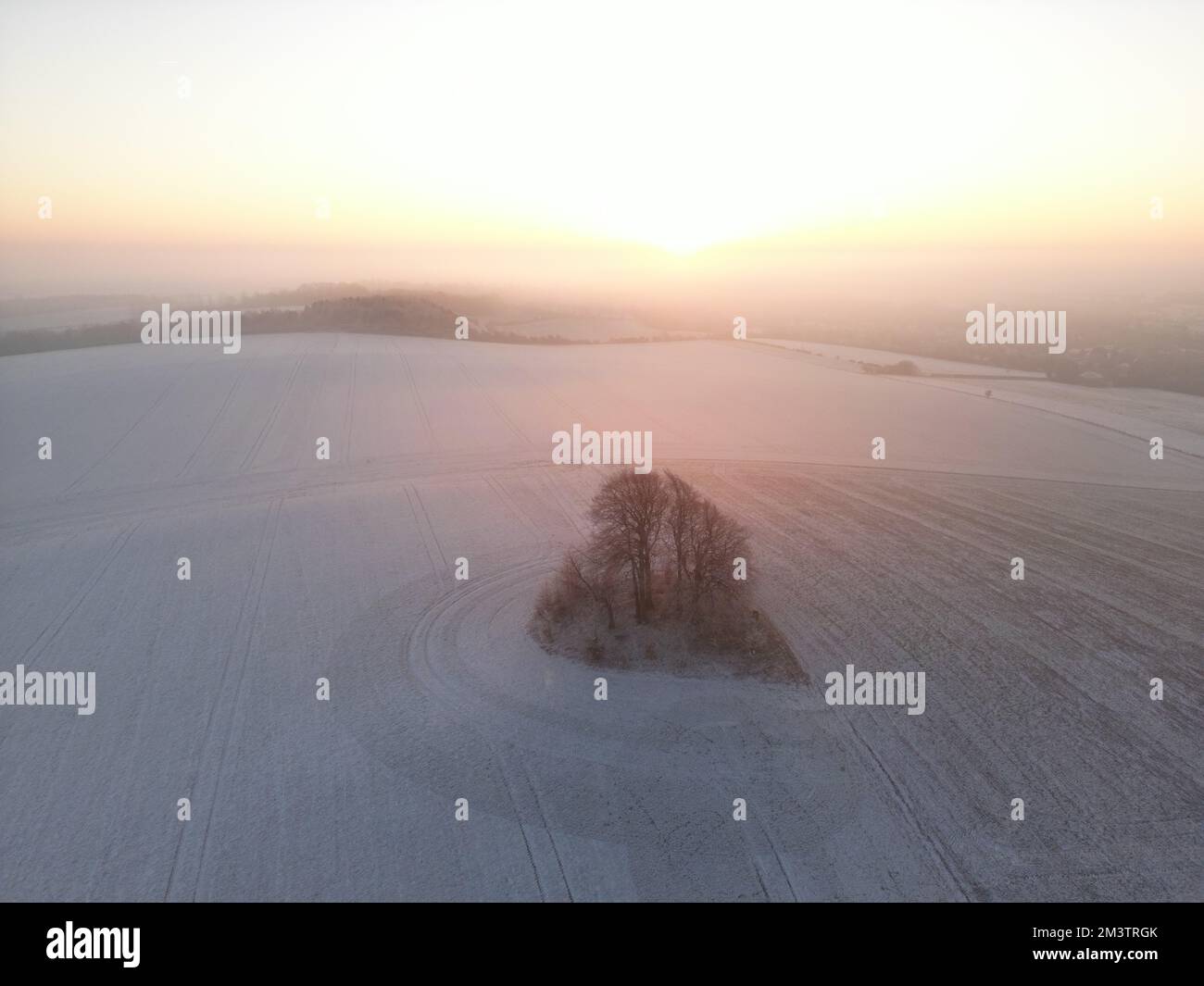 Wittenham Clumps Autumn snow aerial photography. Winter landscape ...