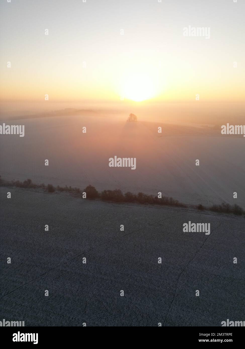 Wittenham Clumps Autumn snow aerial photography. Winter landscape ...