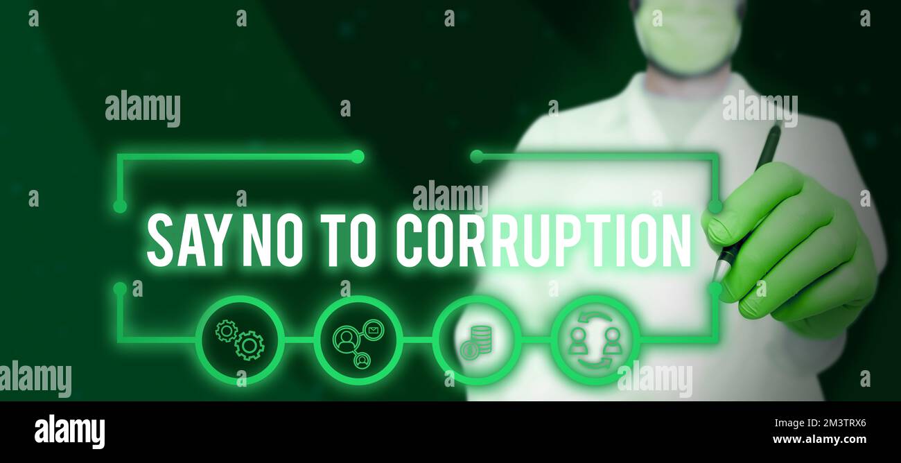 Sign displaying Say No To Corruption. Concept meaning Introducing ...