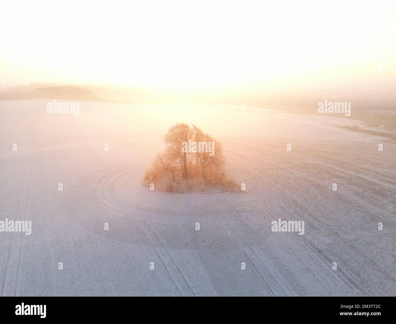 Wittenham Clumps Autumn snow aerial photography. Winter landscape ...