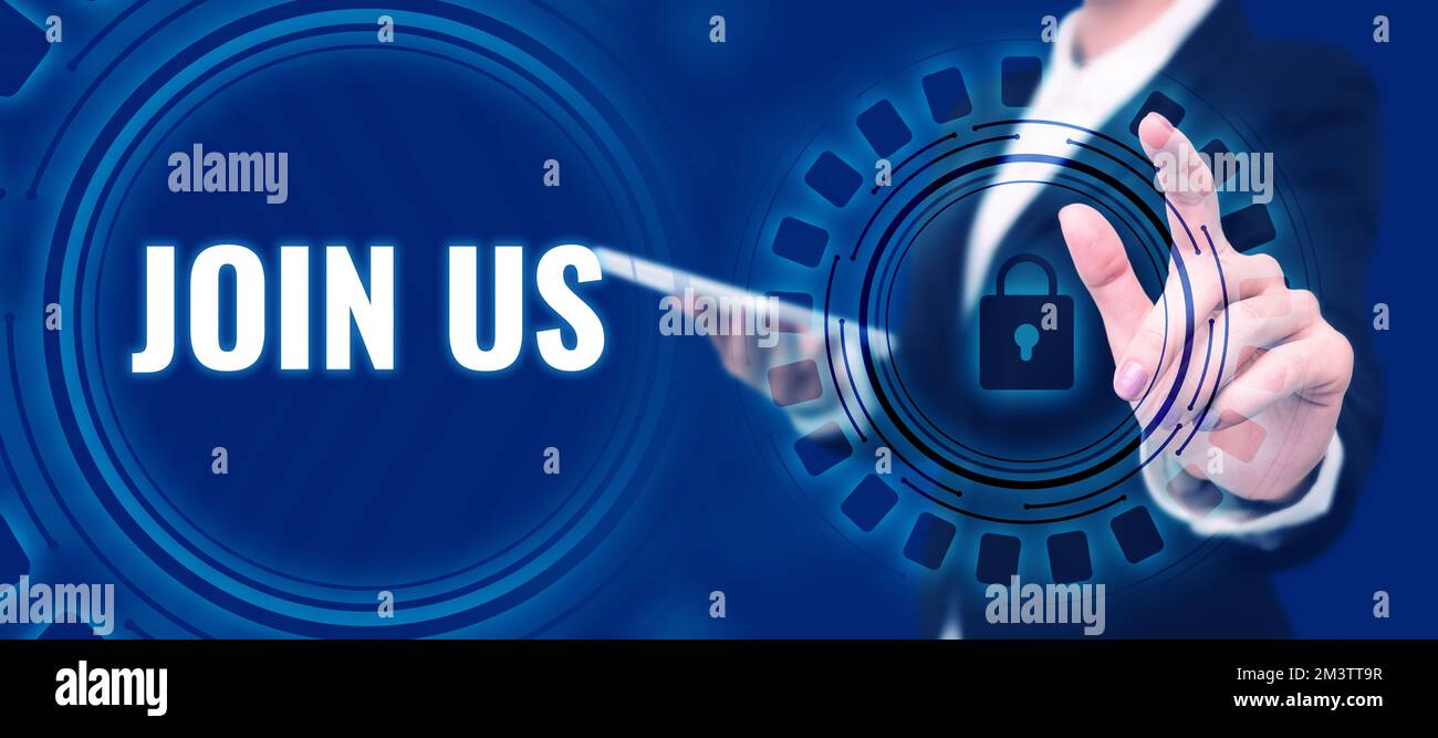 Handwriting text Join Us. Word Written on Register in community Team or ...