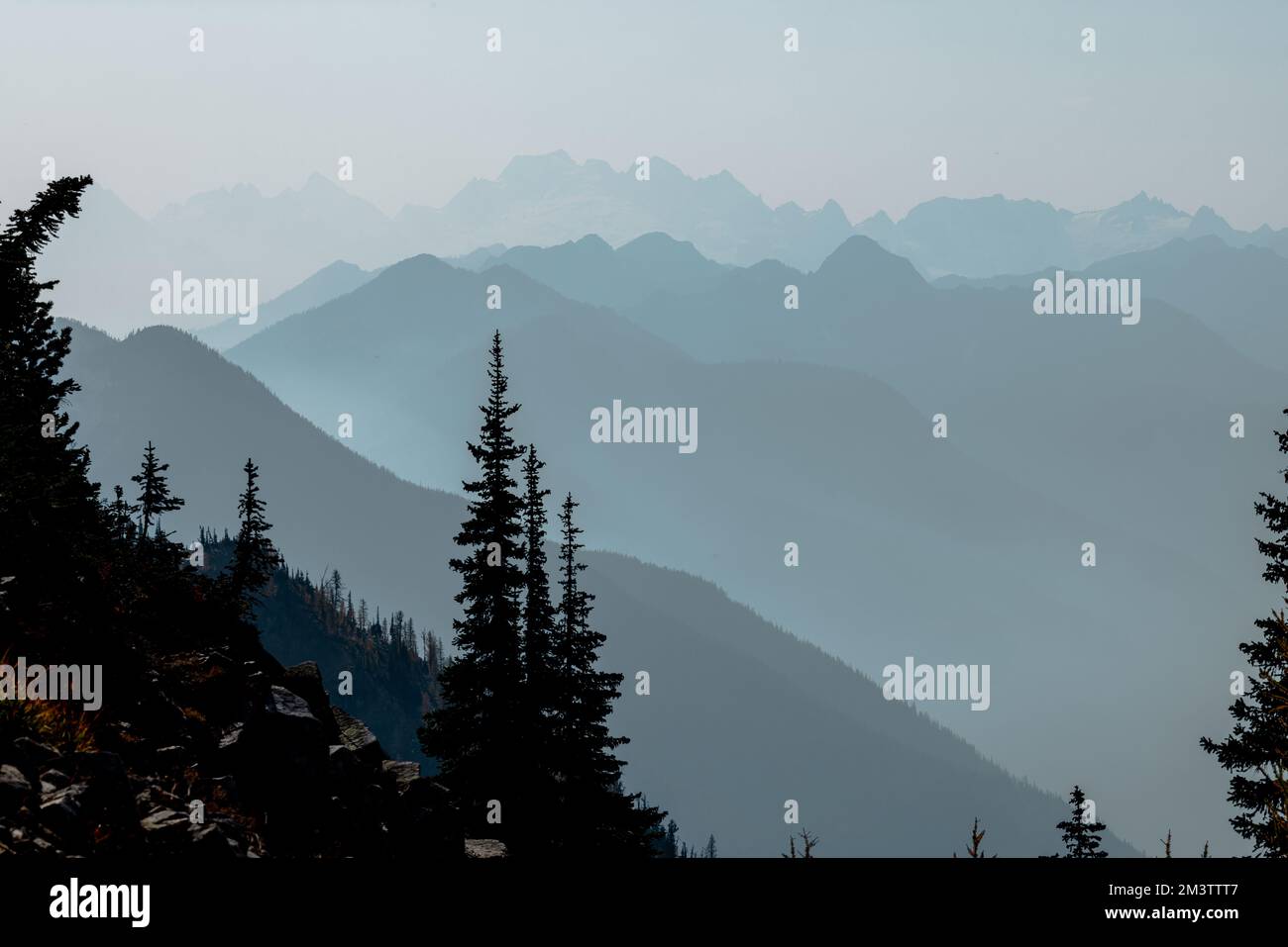 High mountain peak and range at the top of maple pass hike in north ...