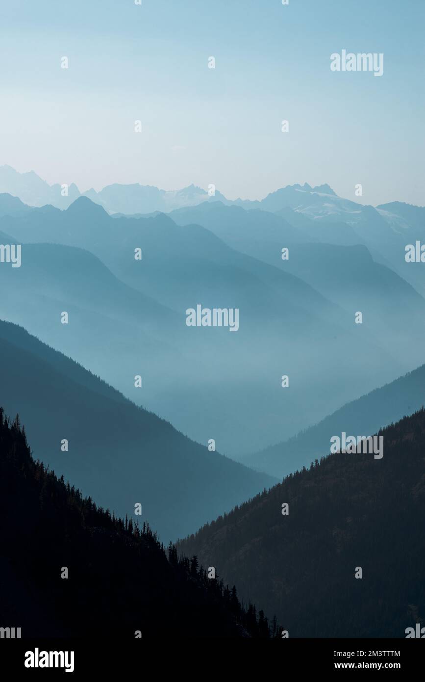 High mountain peak and range at the top of maple pass hike in north ...