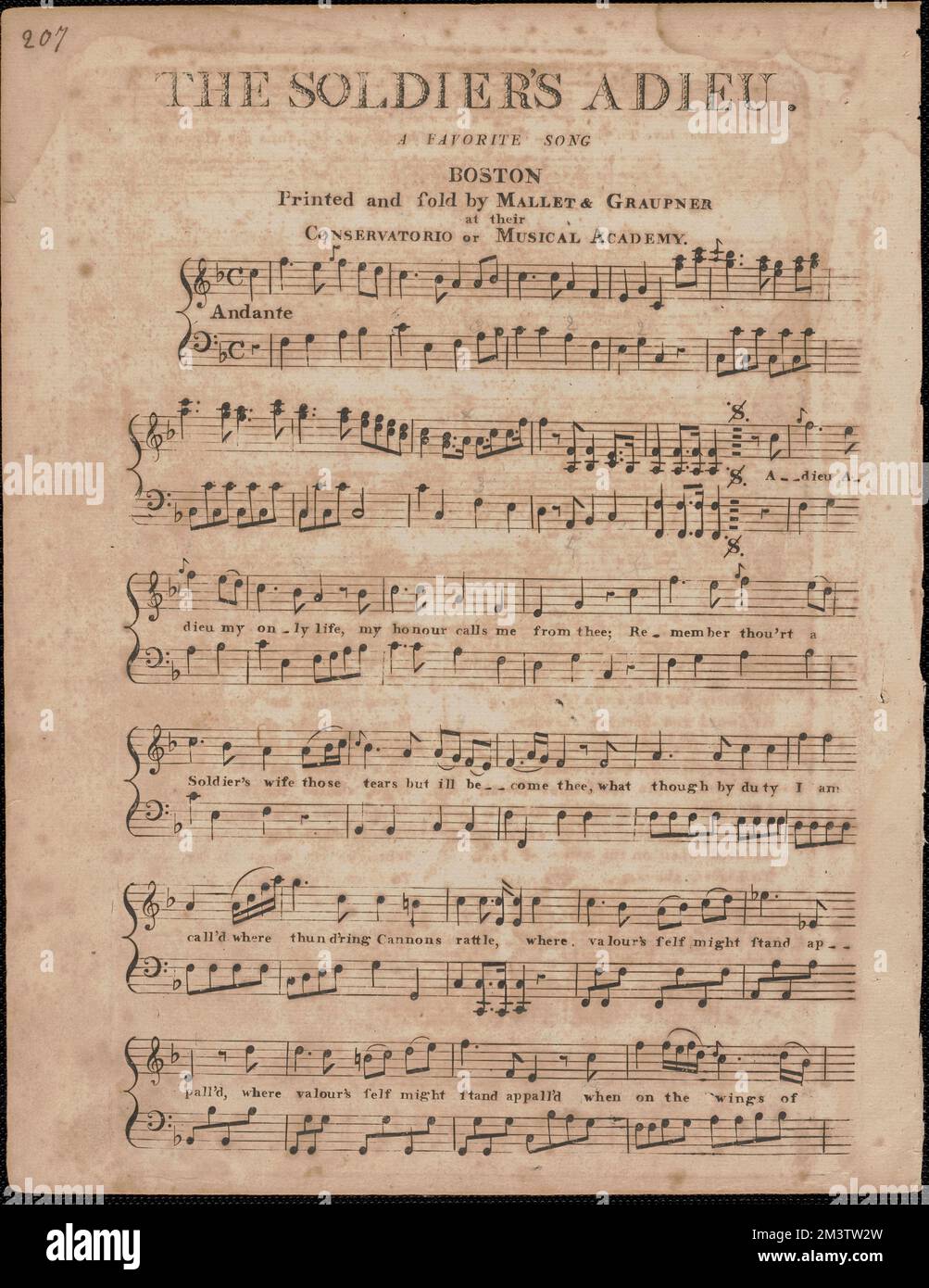 The soldier's adieu ,. Graupner and early Boston Musical Scores plus ...