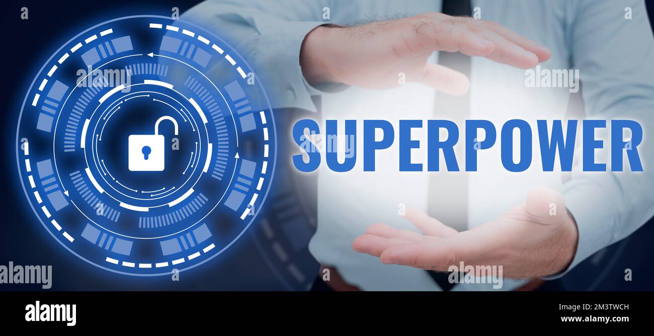 Text caption presenting Superpower. Business concept a power or ability ...