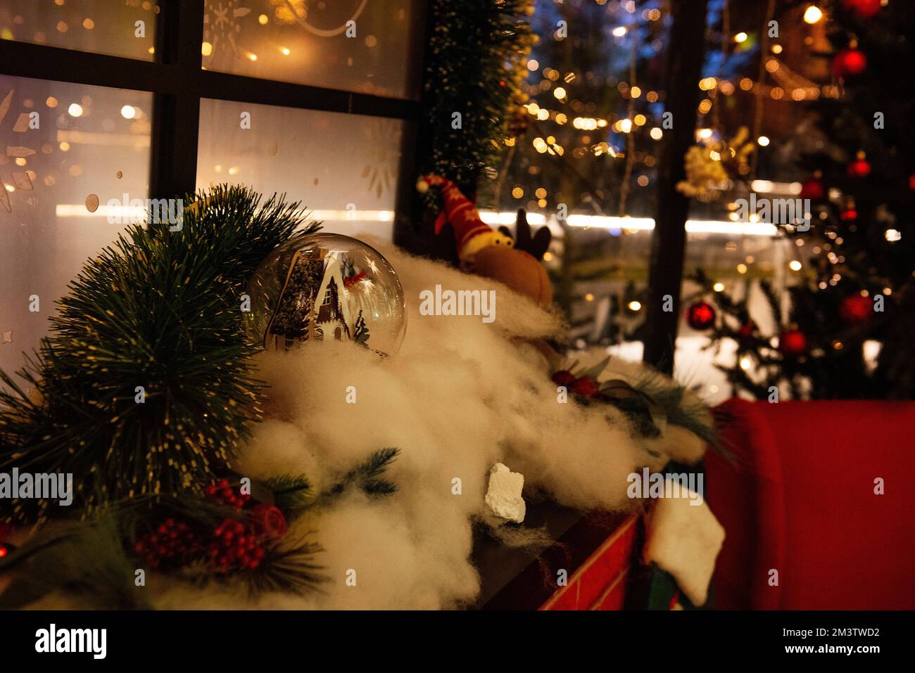 Festive Christmas decoration of the fireplace in the home interior ...