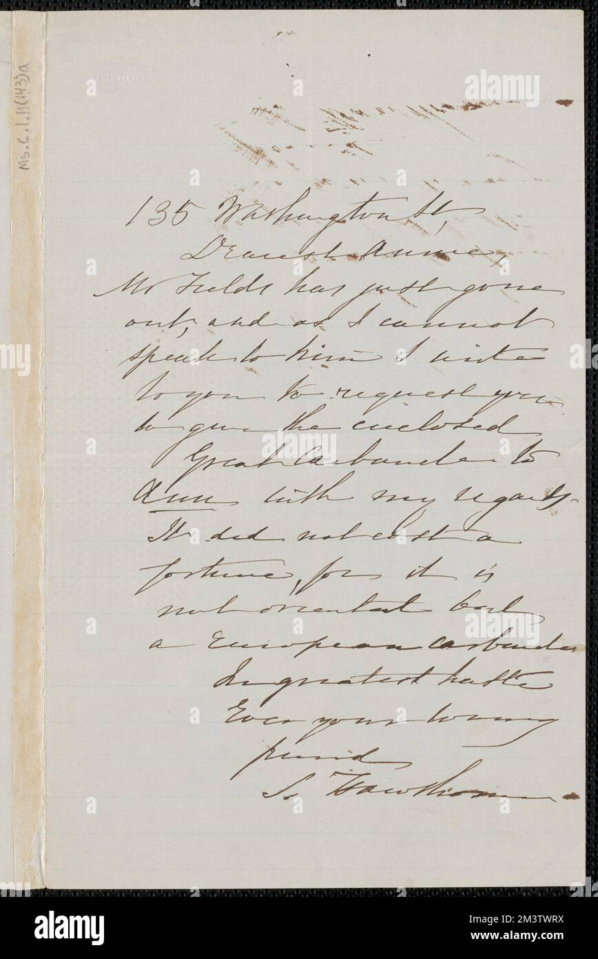 Sophia Hawthorne autograph letter signed to Annie Adams Fields, 135 ...
