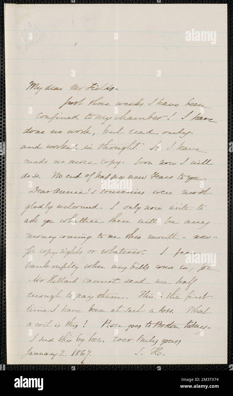Sophia Hawthorne autograph letter signed to James Thomas Fields ...