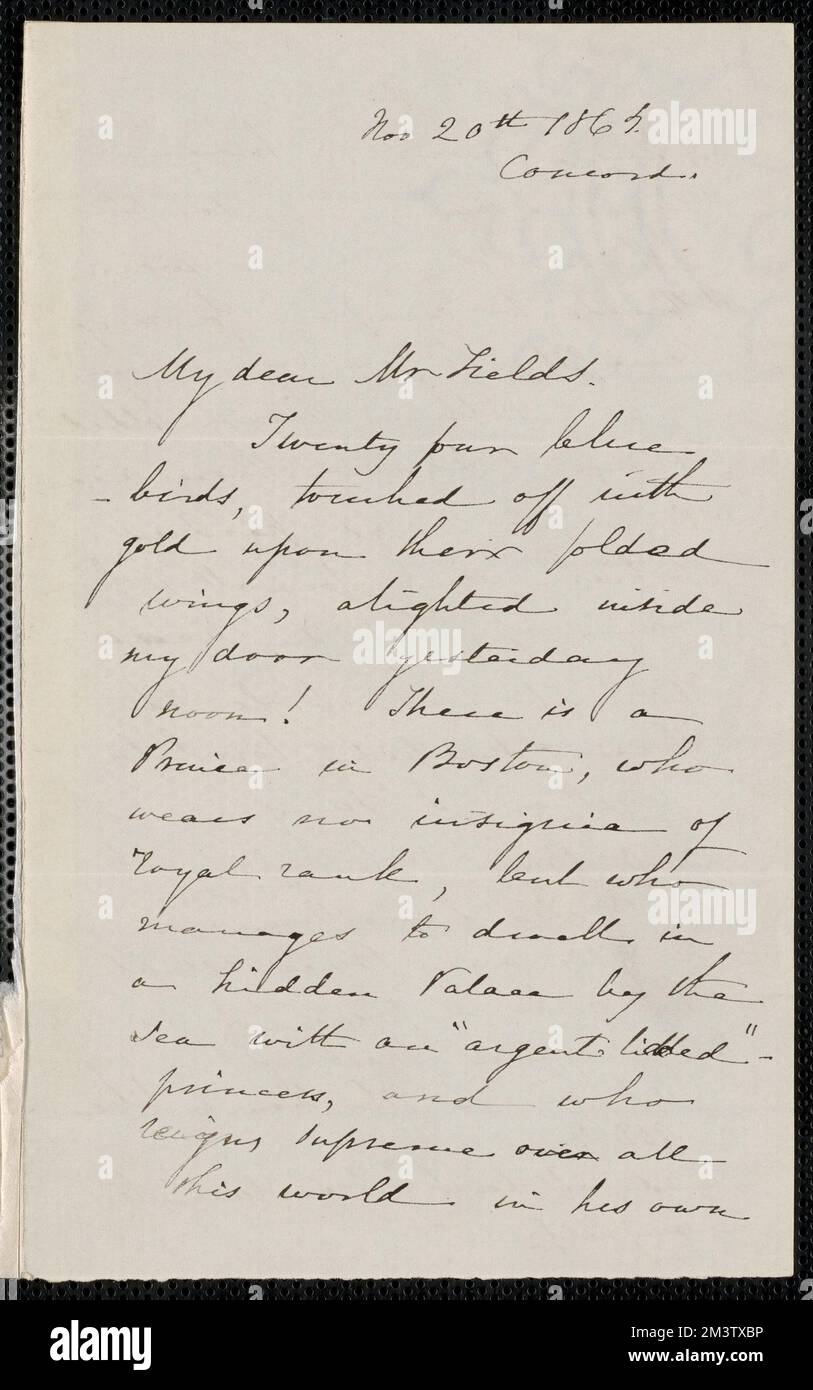 Sophia Hawthorne autograph letter to James Thomas Fields, [Concord], 20 ...