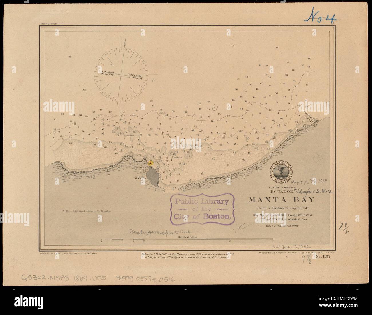 South America, Ecuador, Manta Bay : from a British survey in 1876 ...