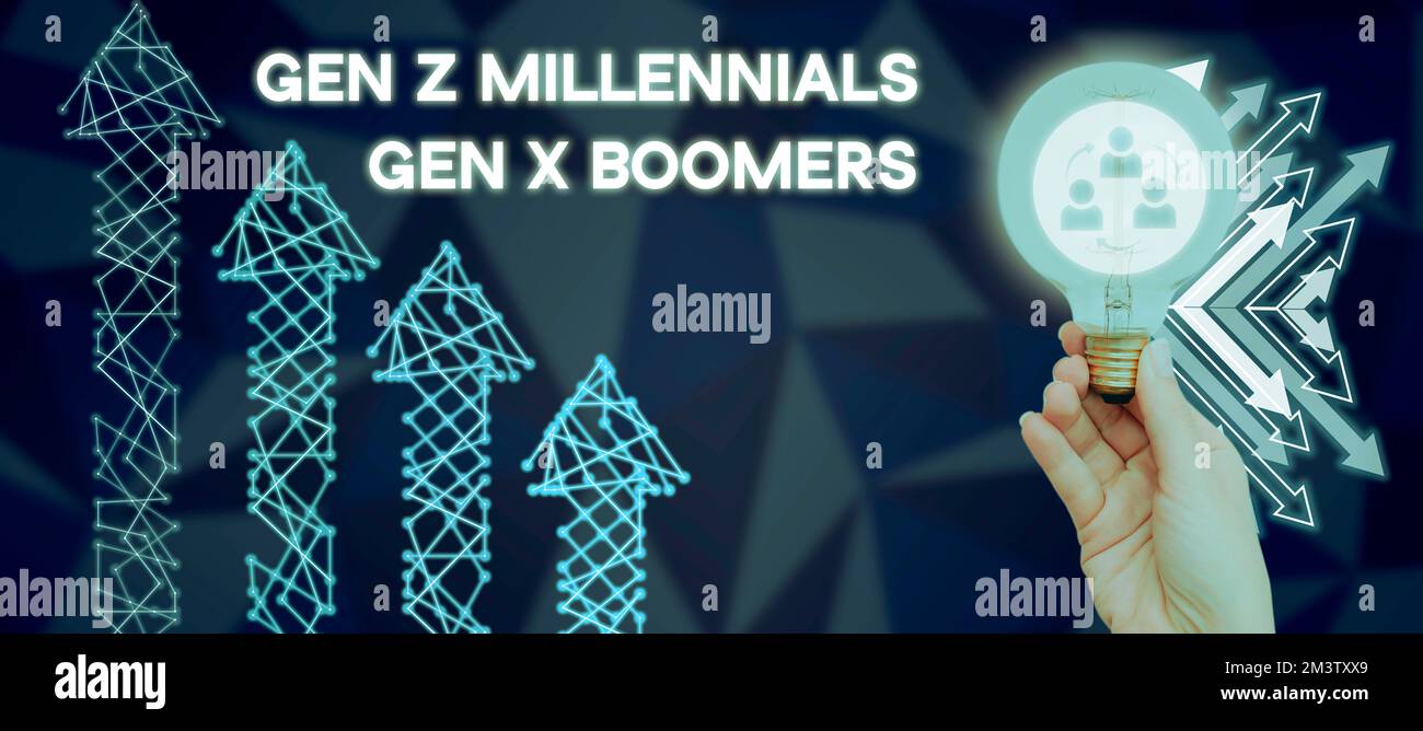 Conceptual display Gen Z Millennials Gen X Boomers. Business idea ...