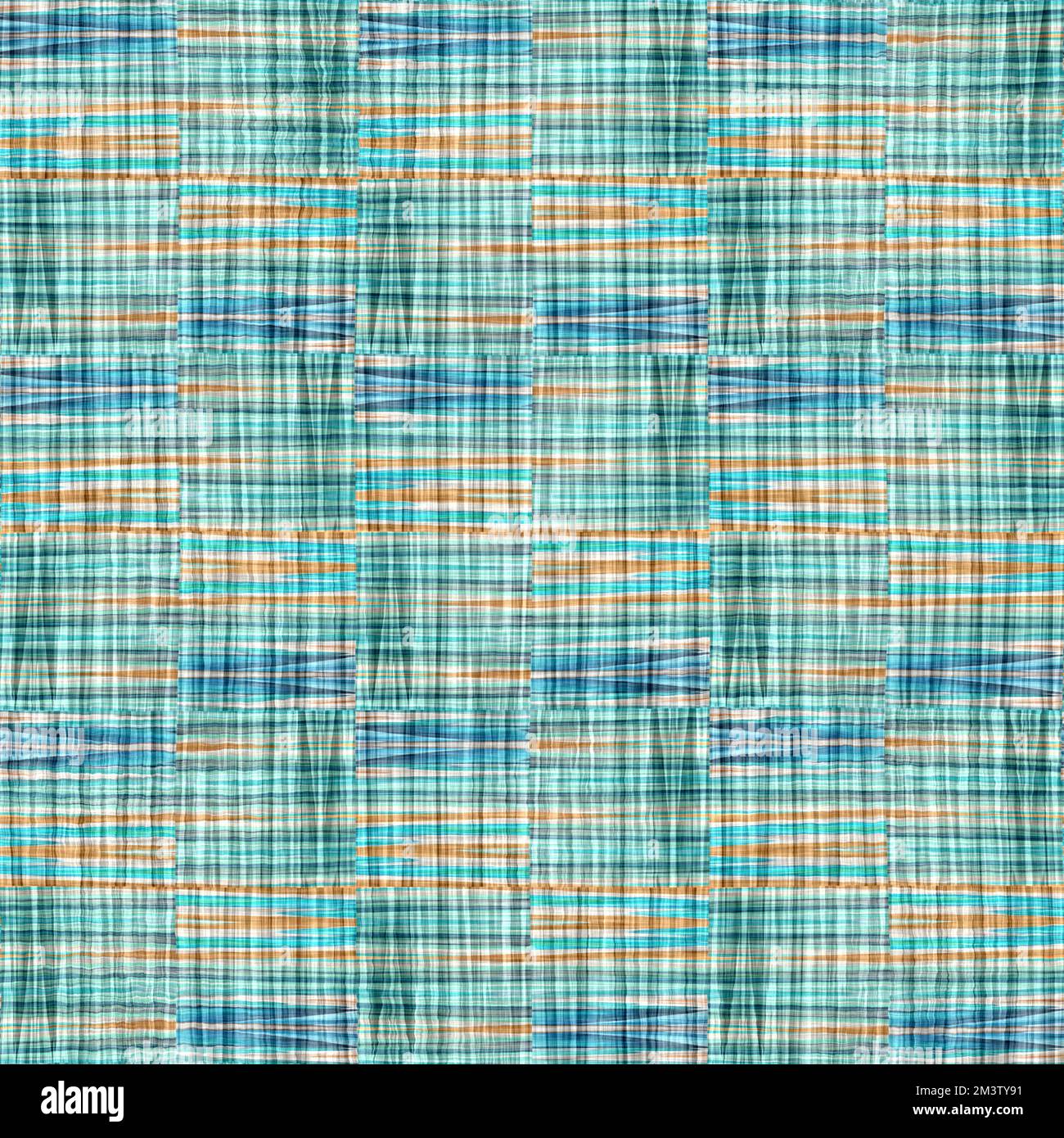 Teal rustic coastal beach house check fabric tile. Seamless sailor ...
