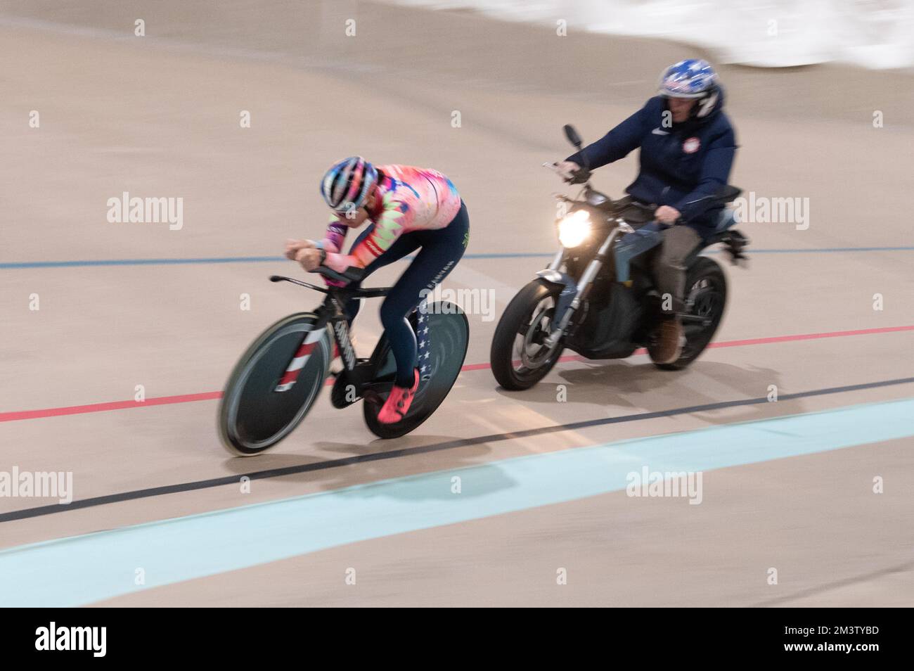 Individual pursuit World champion Chloe Dygert training on her new Canyon pursuit bike at the 7 ...