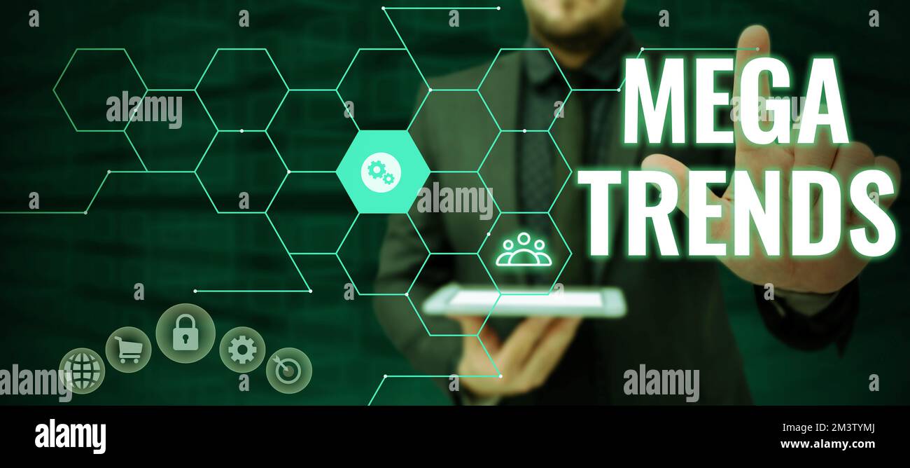 Text caption presenting Mega Trends. Internet Concept powerful ...