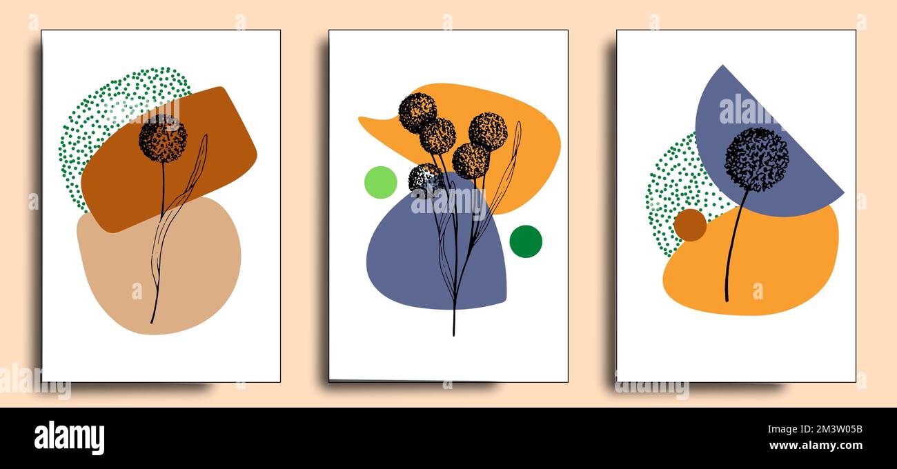 Abstract botanical poster set. Contemporary nature background set ...