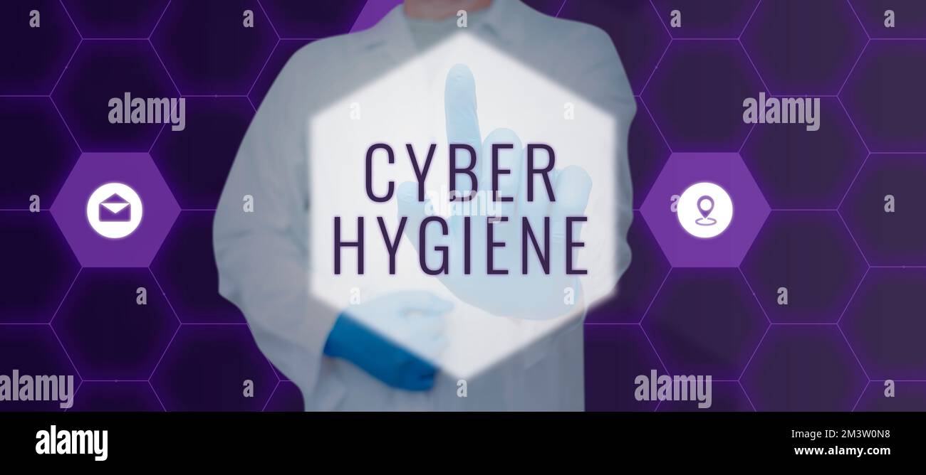 Conceptual display Cyber Hygiene. Internet Concept steps that computer users take to improve ...