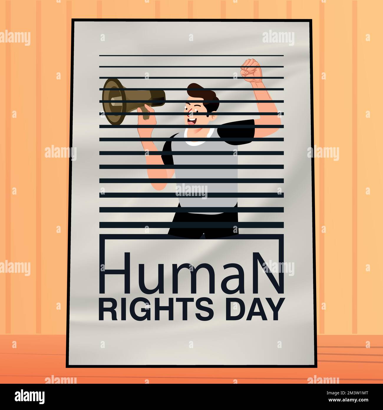 Illustration of people defending human rights with megaphone behind ...