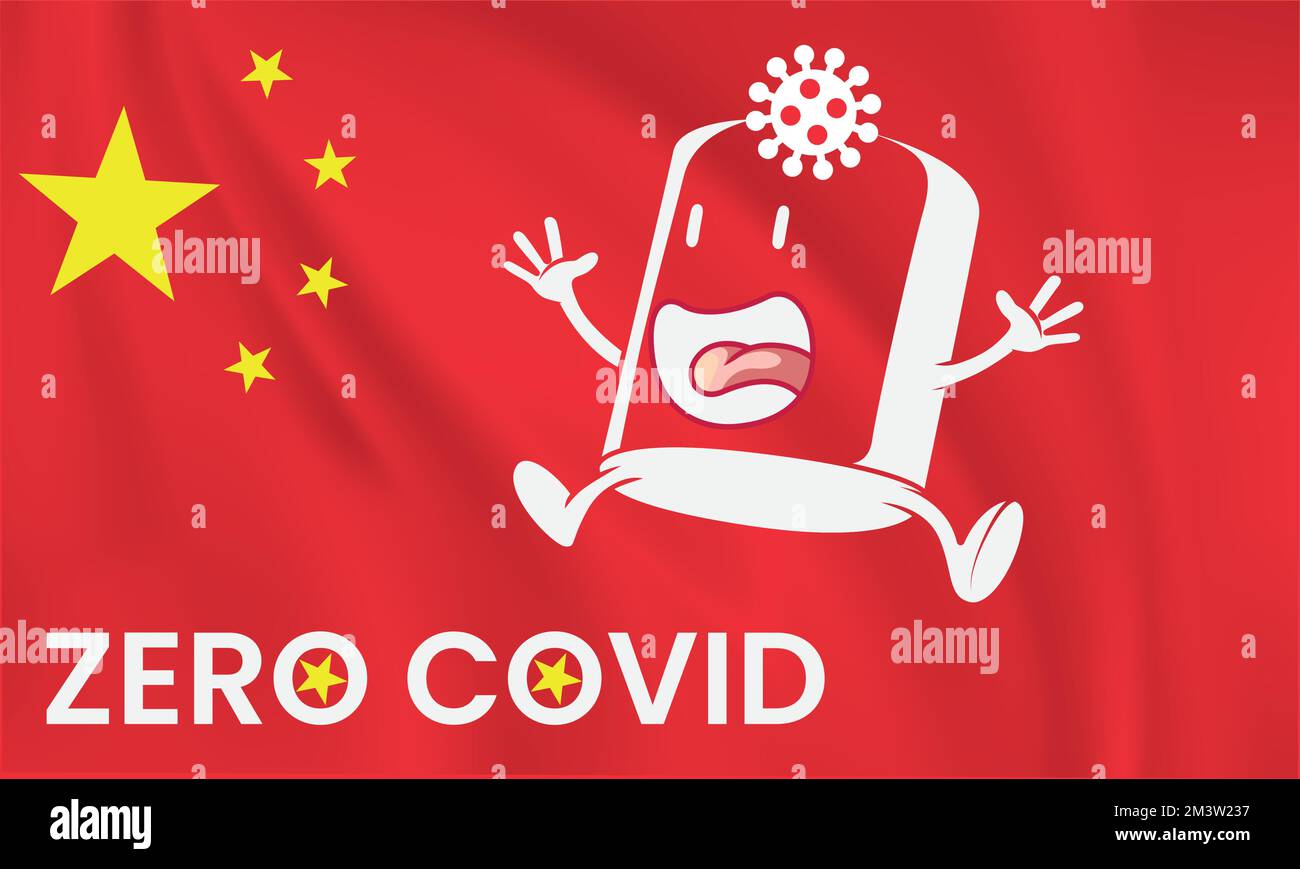 China zero COVID policy concept on background of china flag. Vector ...