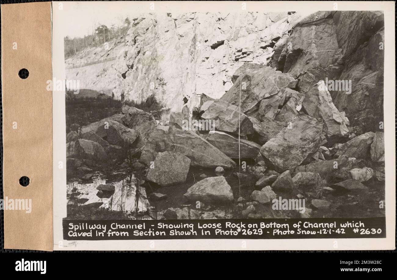 Spillway channel showing loose rock on bottom of channel which caved in ...