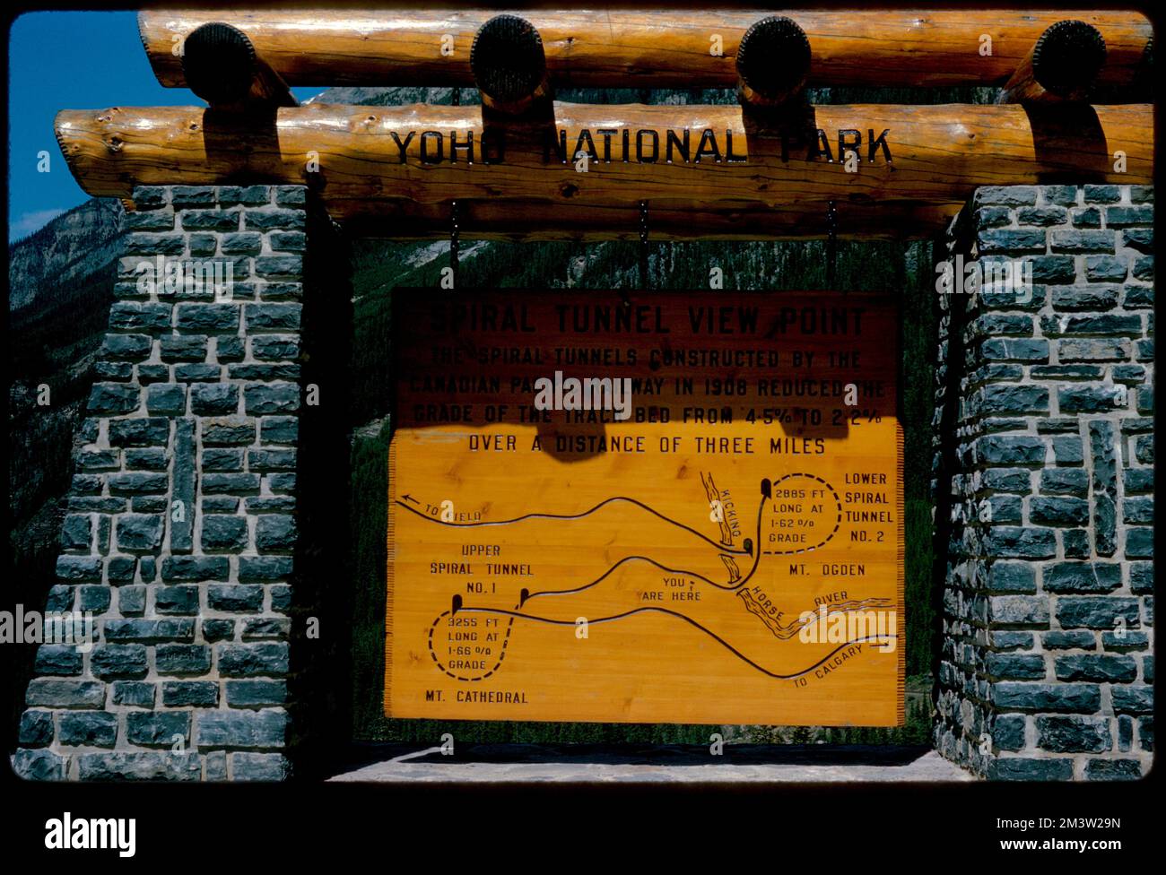 Spiral Tunnel view point sign at Yoho National Park, British Columbia ...