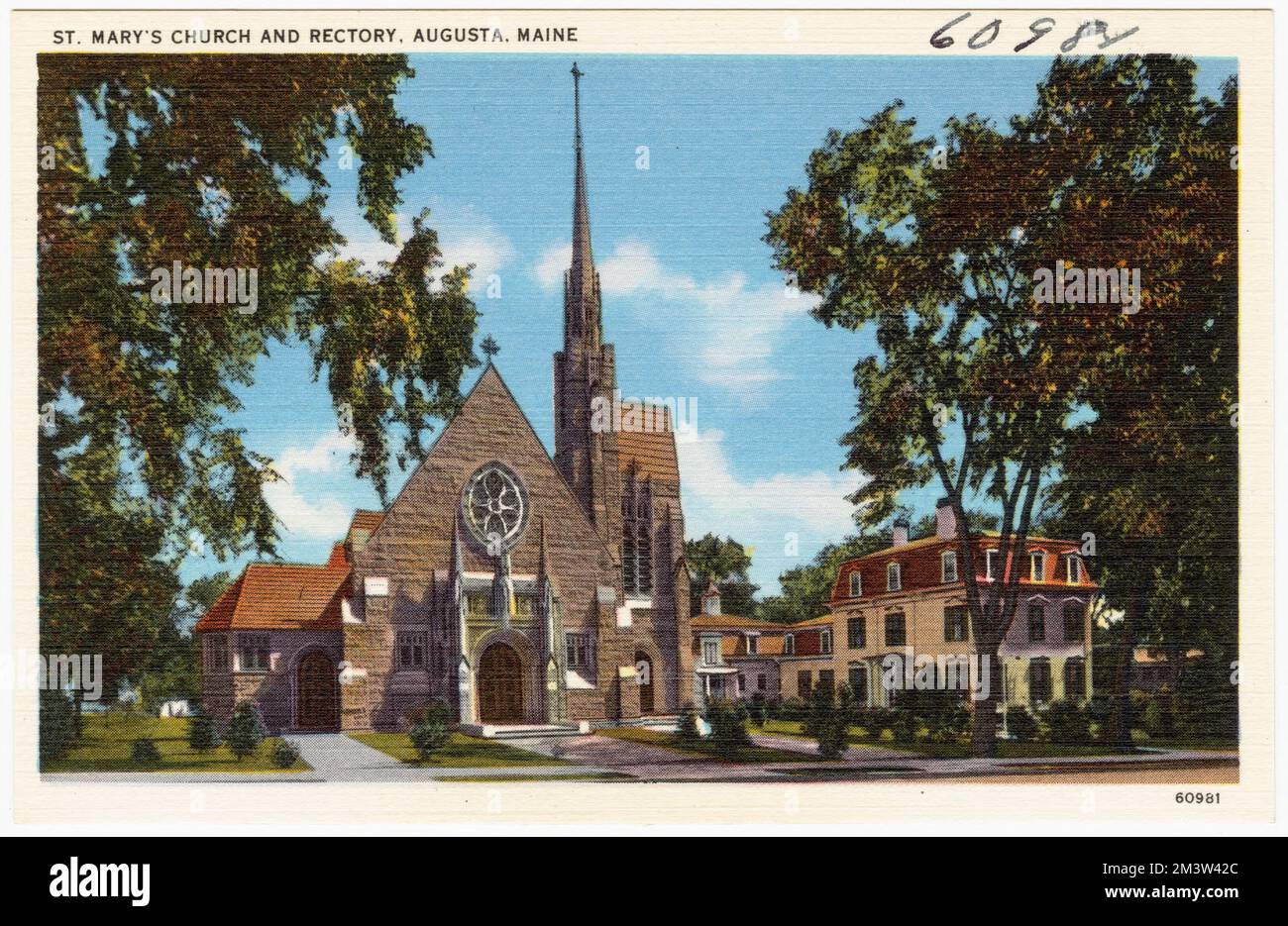 St. Mary's Church and rectory, Augusta, Maine , Churches, Tichnor Brothers Collection, postcards ...