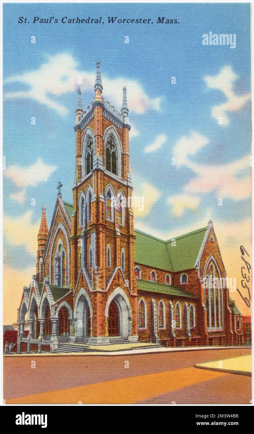 St. Paul's Cathedral, Worcester, Mass. , Cathedrals, Catholic churches, Tichnor Brothers ...