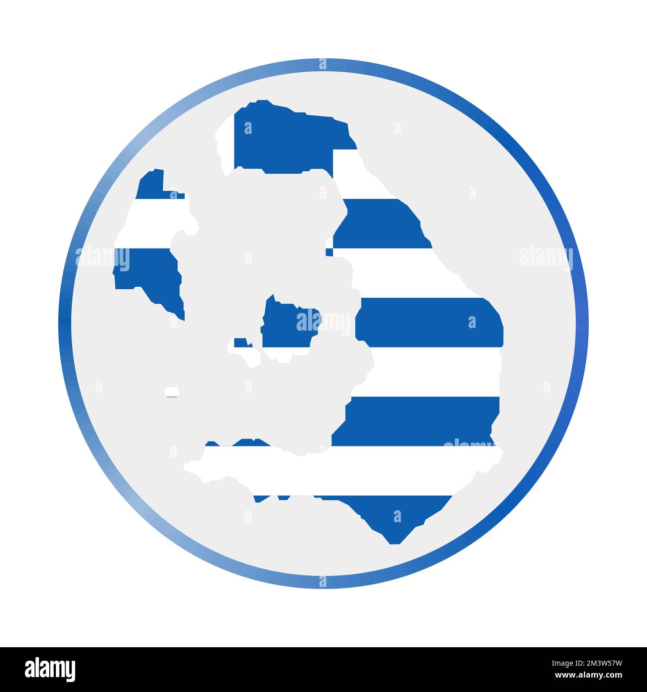 Santorini icon. Shape of the island with Santorini flag. Round sign ...